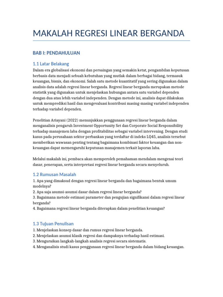 Analisis Regresi Linear Berganda | PDF