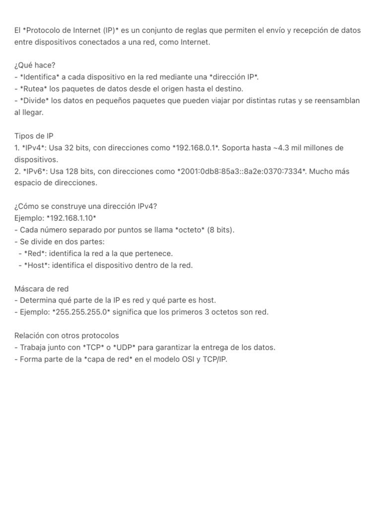 El Protocolo de Internet (IP) Es Un Conjunto de Reglas Que Permiten | PDF