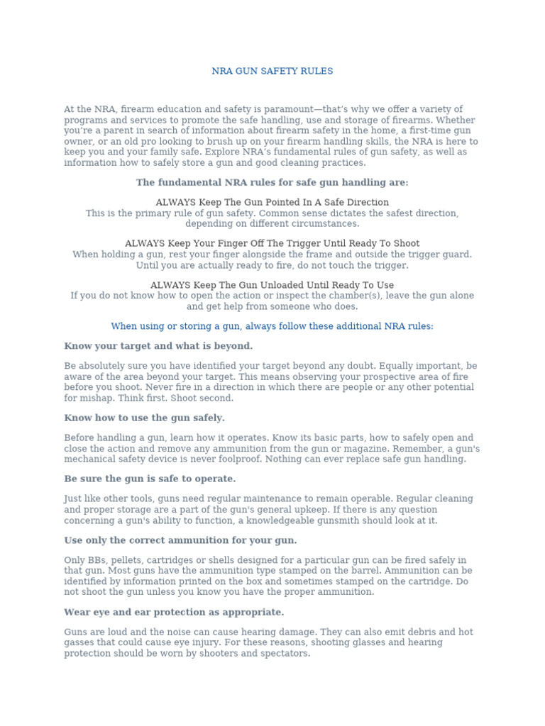 NRA Gun Safety Rules Overview | PDF | Firearms | Ballistics