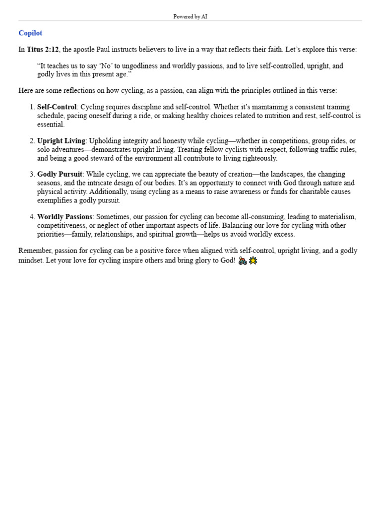 Cycling As A Passion Versus Worldly Passions | PDF