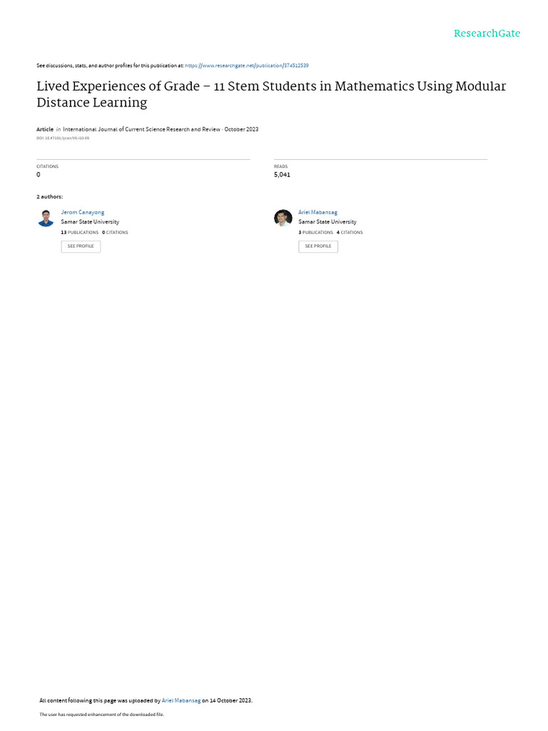 Grade 11 STEM Students' Math Experiences | PDF | Psychological ...