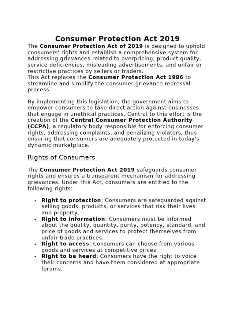 Consumer Protection Act 2019 | PDF | Mediation | Consumer Protection