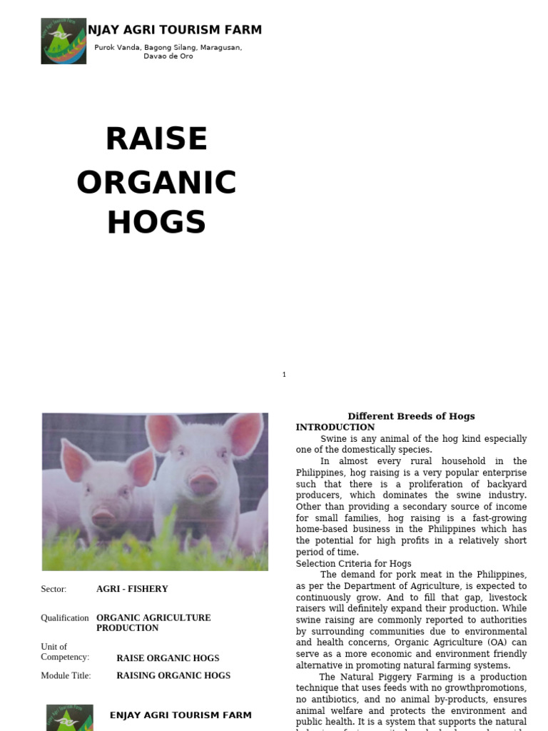 Module 5 Raise Organic Hogs | PDF | Pig | Meat