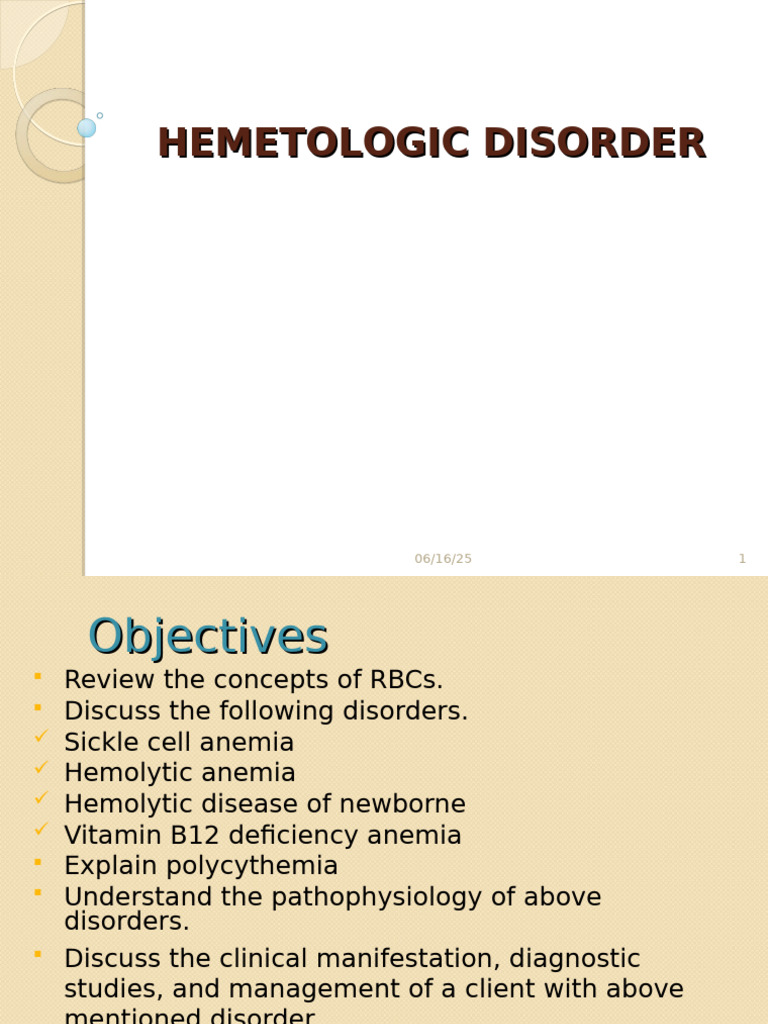 Overview of Hematologic Disorders | PDF | Anemia | Red Blood Cell