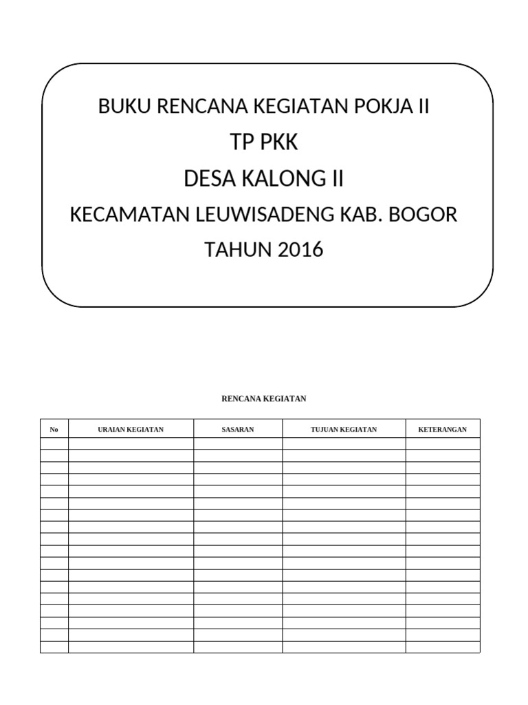 Buku Rencana Kegiatan Pokja II | PDF
