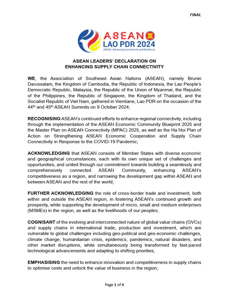 8 FINAL Leaders Declaration On Enhancing Supply Chain Connectivity ...