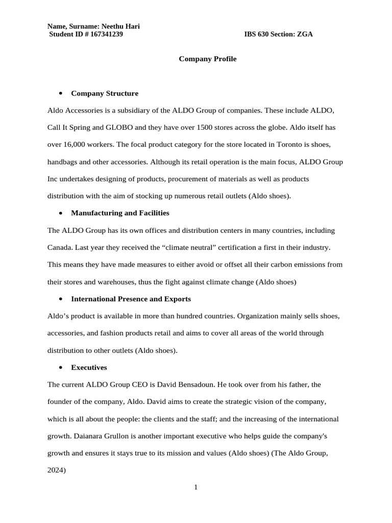 Deliverable 1 (Company Profile) - Neethu Hari (167341239) | PDF | Shoe | Sneakers