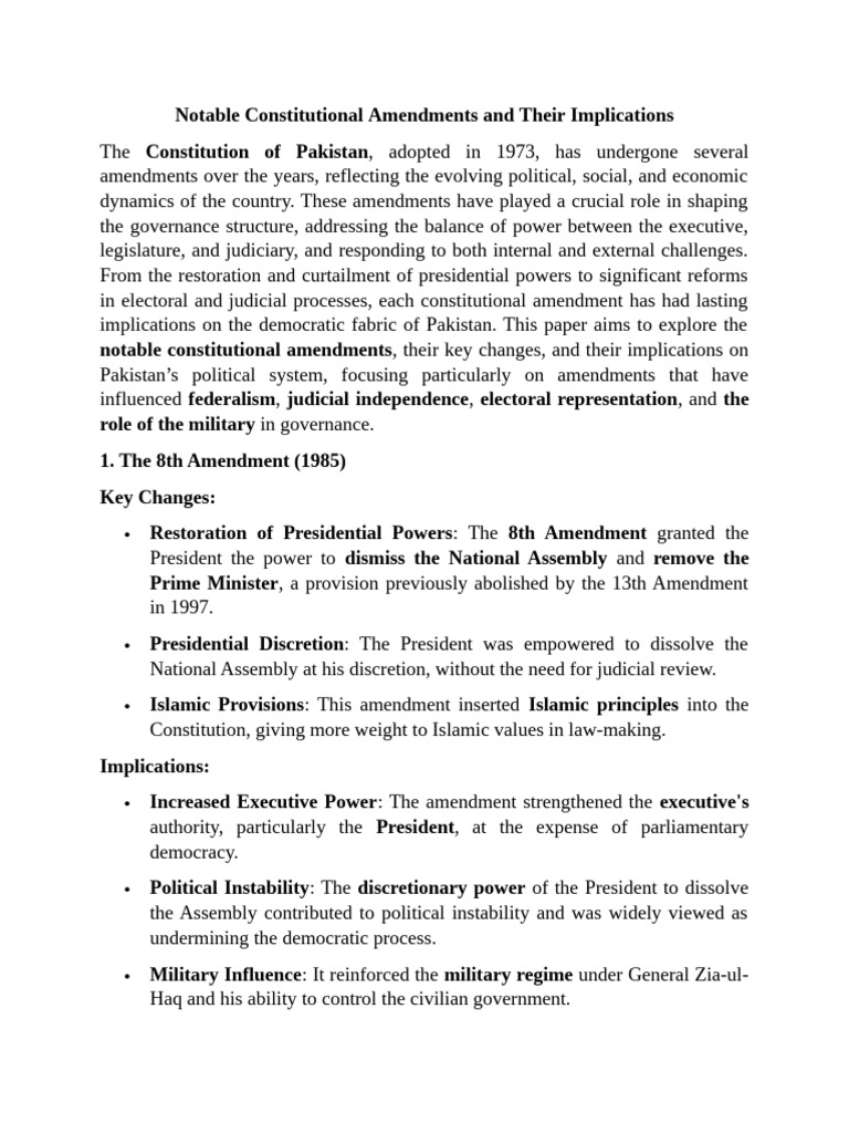 Key Constitutional Amendments in Pakistan | PDF | Democracy | Political ...
