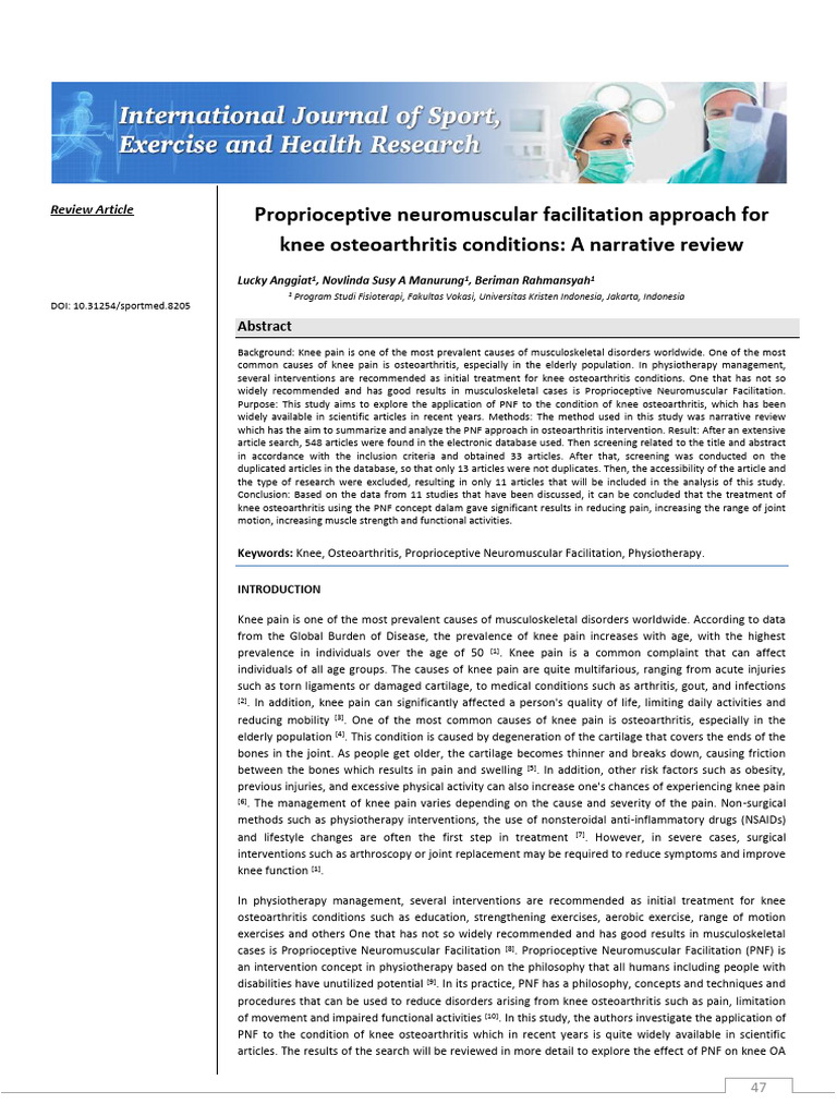 PNF for Knee Osteoarthritis: A Review | PDF | Osteoarthritis ...