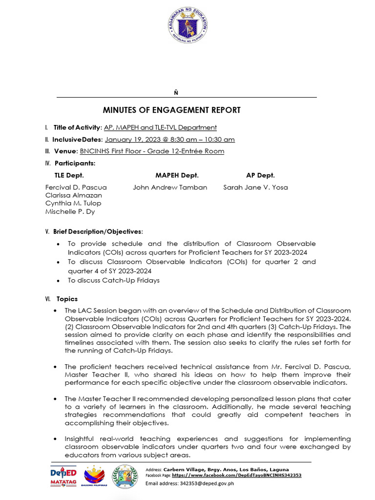 TLE-AP-MAPEH LAC-Session 01 19 24 | PDF | Cognition | Teaching