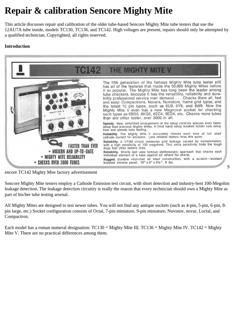 Repair and Calibration of Mighty Mite Tube Testers | PDF | Vacuum Tube ...