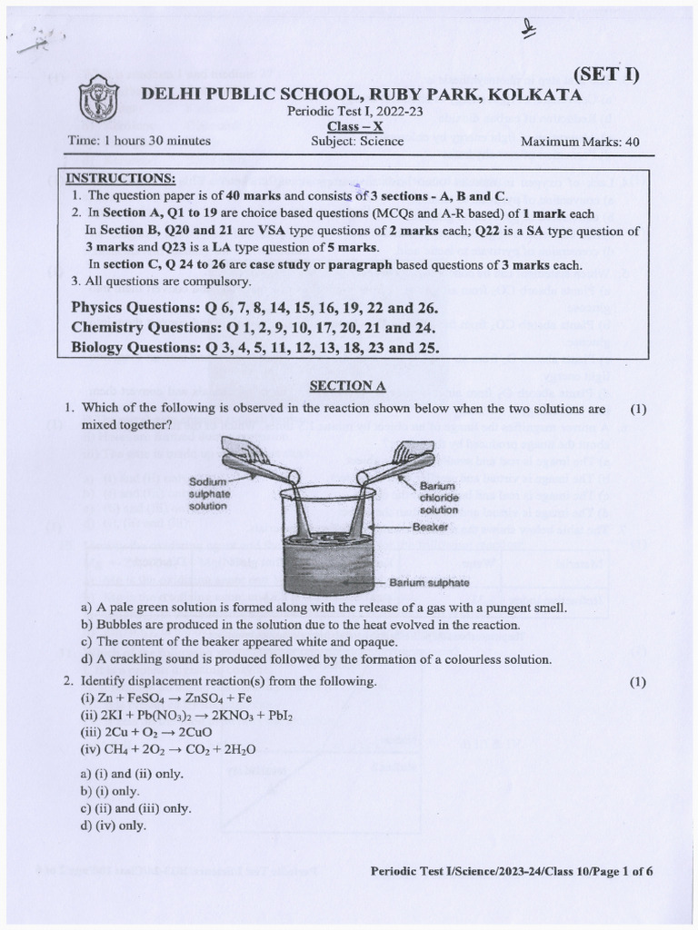 CL 10 Science 2023-24 Periodic Test 1 | PDF