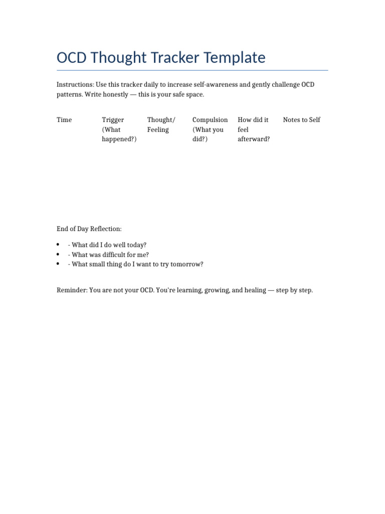 Daily OCD Thought Tracker Template | PDF