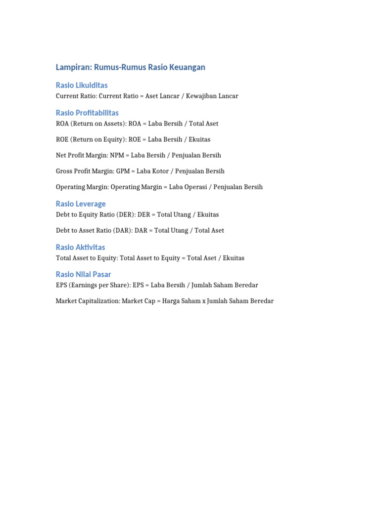 Lampiran Rumus Rasio Keuangan Mayora | PDF
