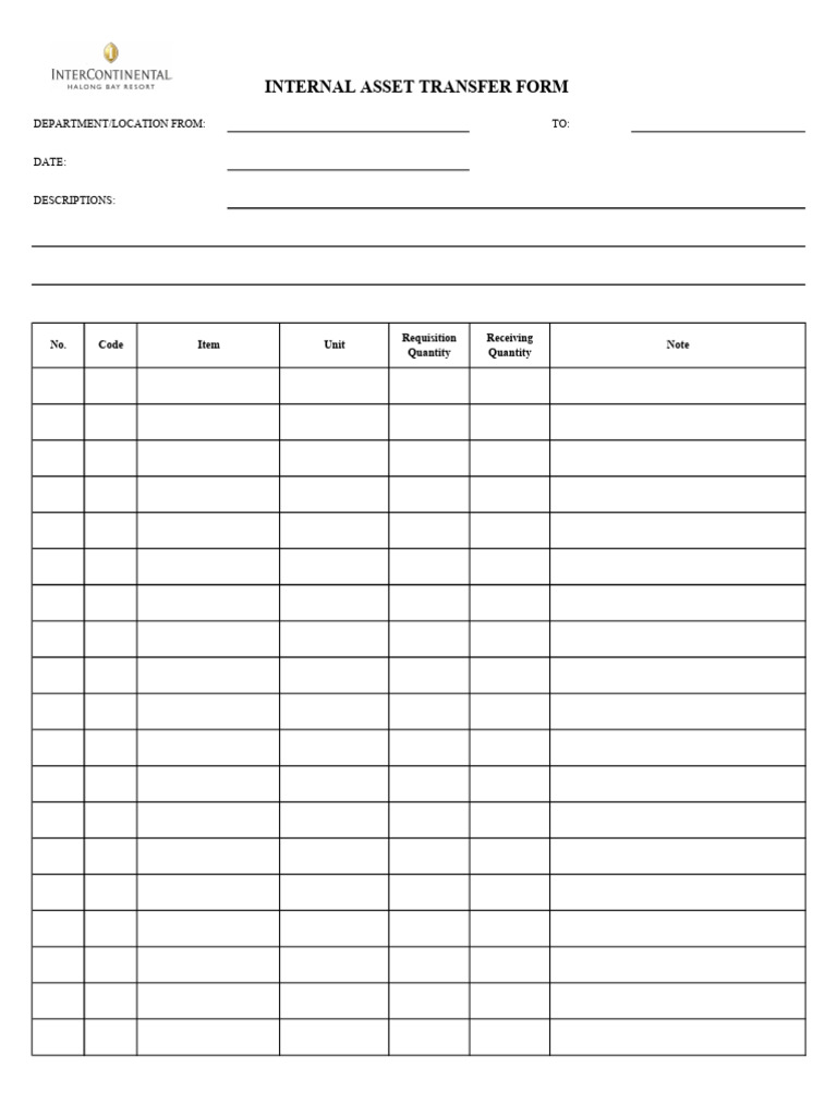 Internal Asset Transfer Form Template | PDF