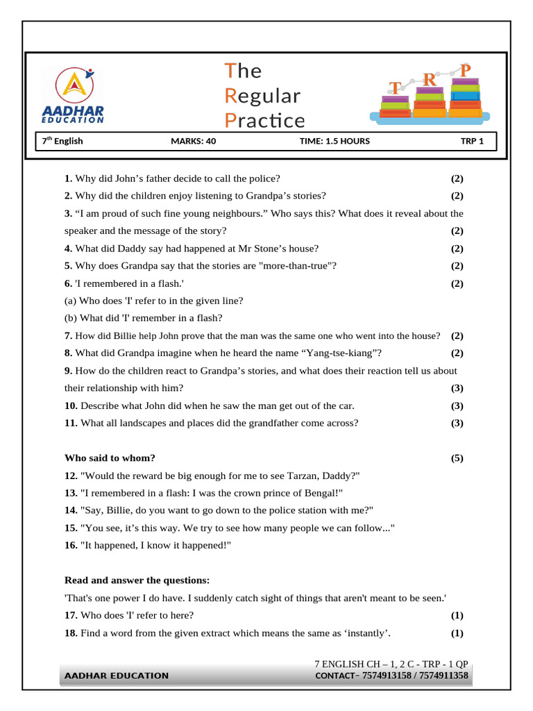 7 English CH - 1, 2 C - TRP - 1 QP | PDF