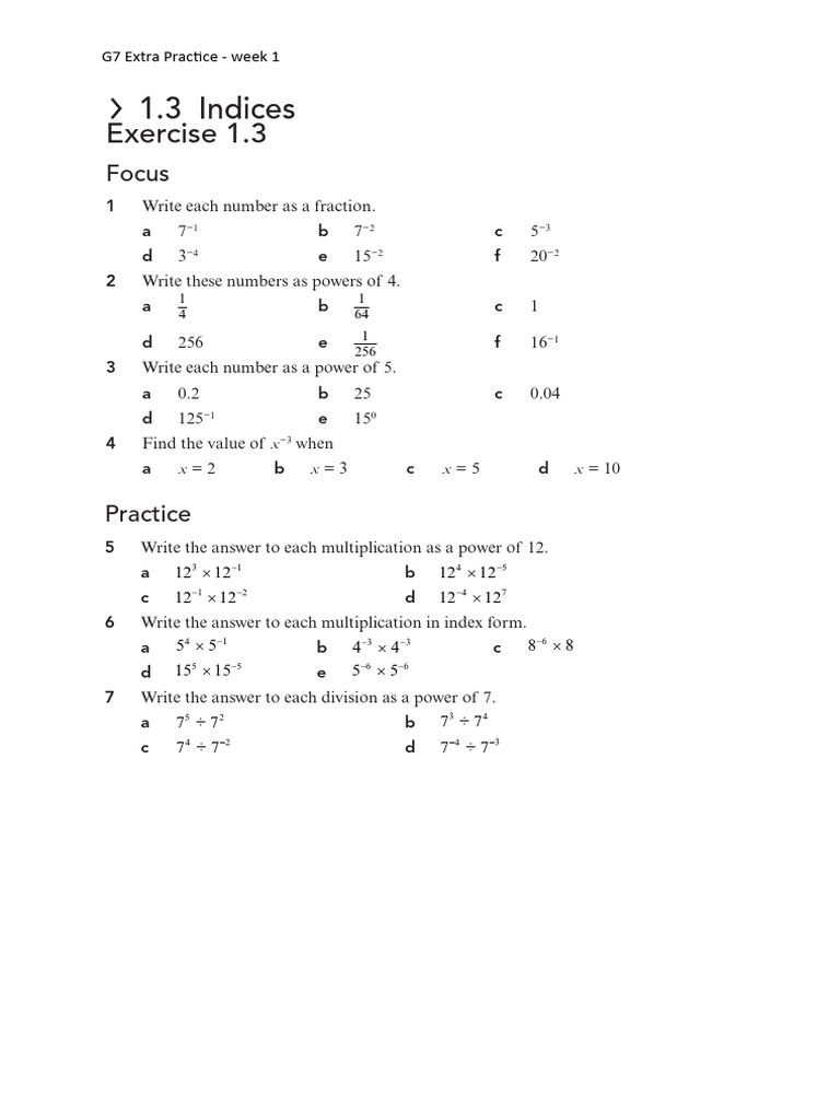 G7 Extra Practice - Week 1 | PDF | Mathematics