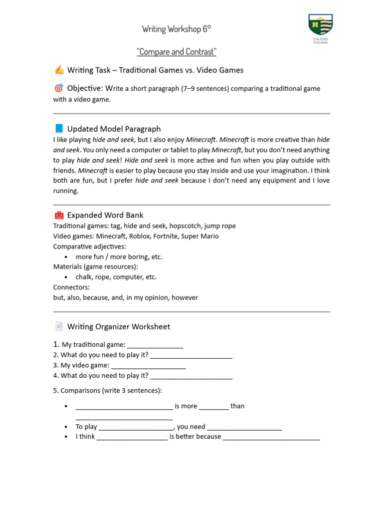 Writing Task - Compare and Contrast | PDF
