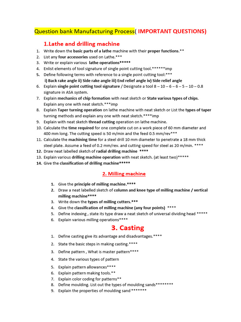 Key Questions on Manufacturing Processes | PDF | Forging | Machining