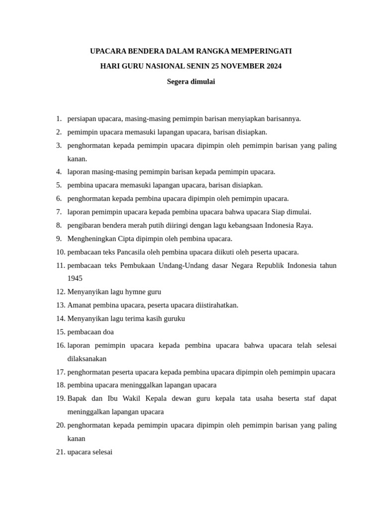 Susunan Upacara Hari Hgn | PDF