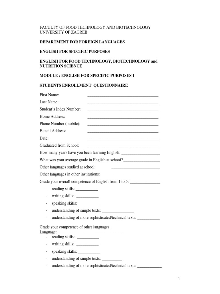 Students' Enrollment Questionnaire 10 11 | PDF | English Language ...