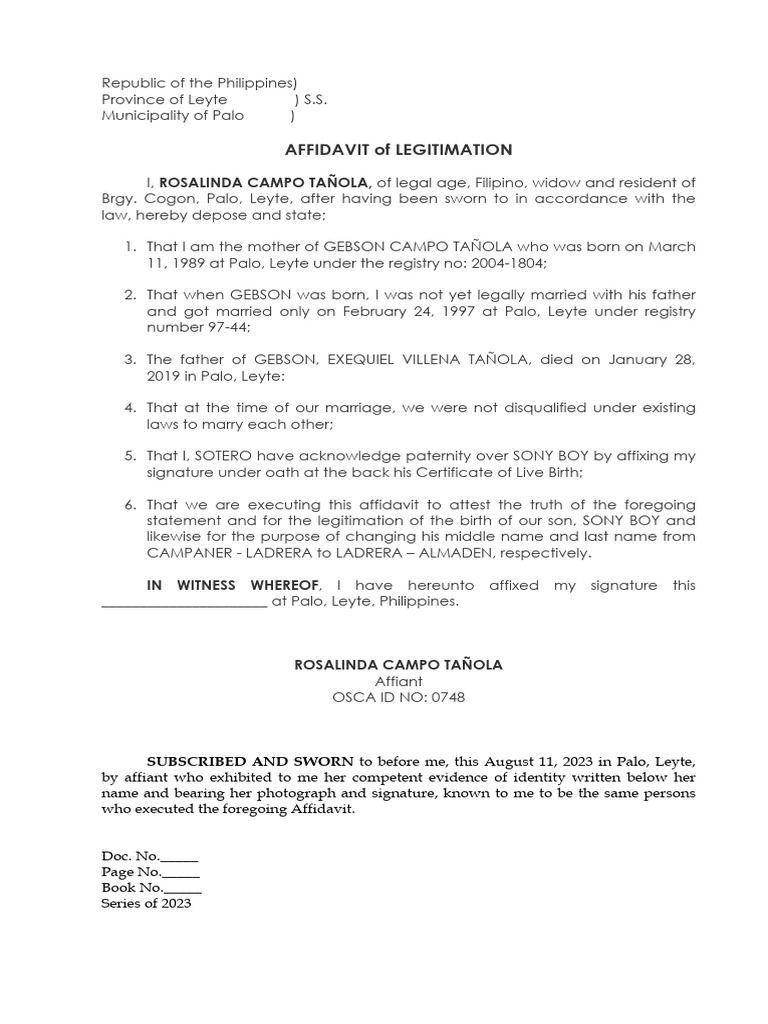 Joint Affidavit of Legitimation | PDF