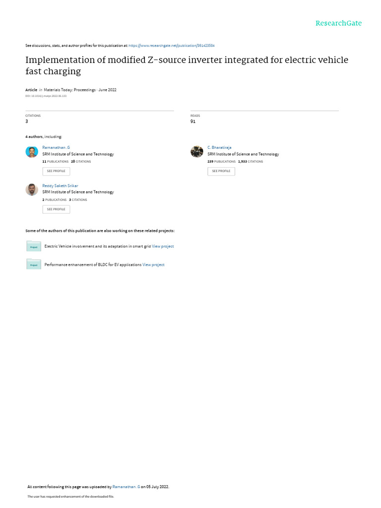 Implementation of Modified Z-Source Inverter Integrated For Electric Vehicle Fast Charging | PDF ...