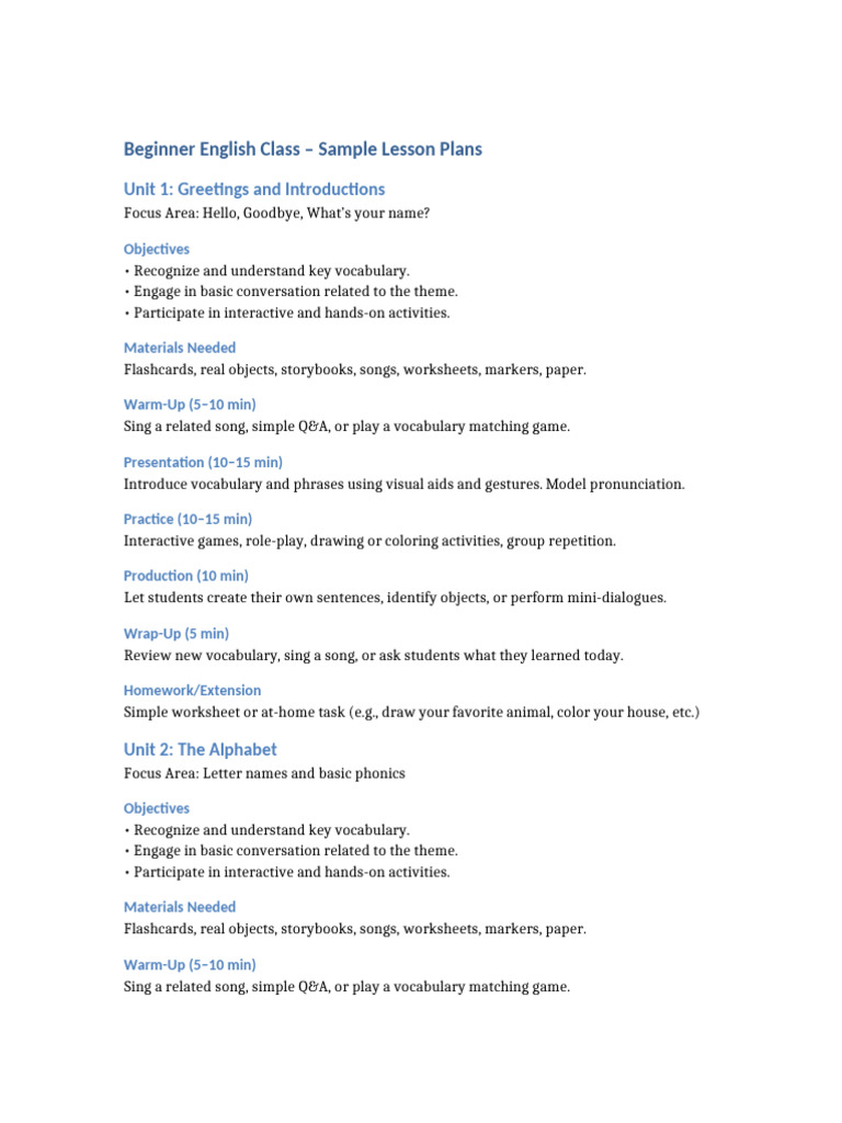 Beginner English Lesson Plans | PDF | Vocabulary | Flashcard
