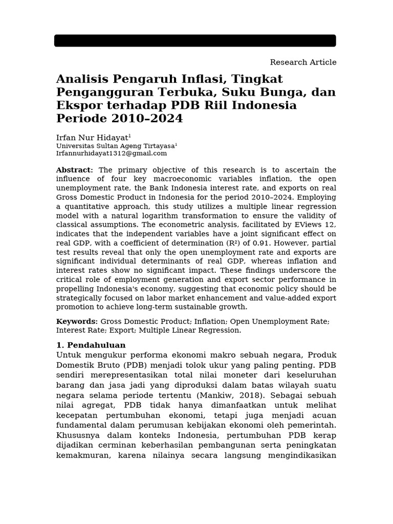 Analisis Pengaruh Inflasi, Tingkat Pengangguran Terbuka, Suku Bunga, Dan Ekspor Terhadap PDB ...