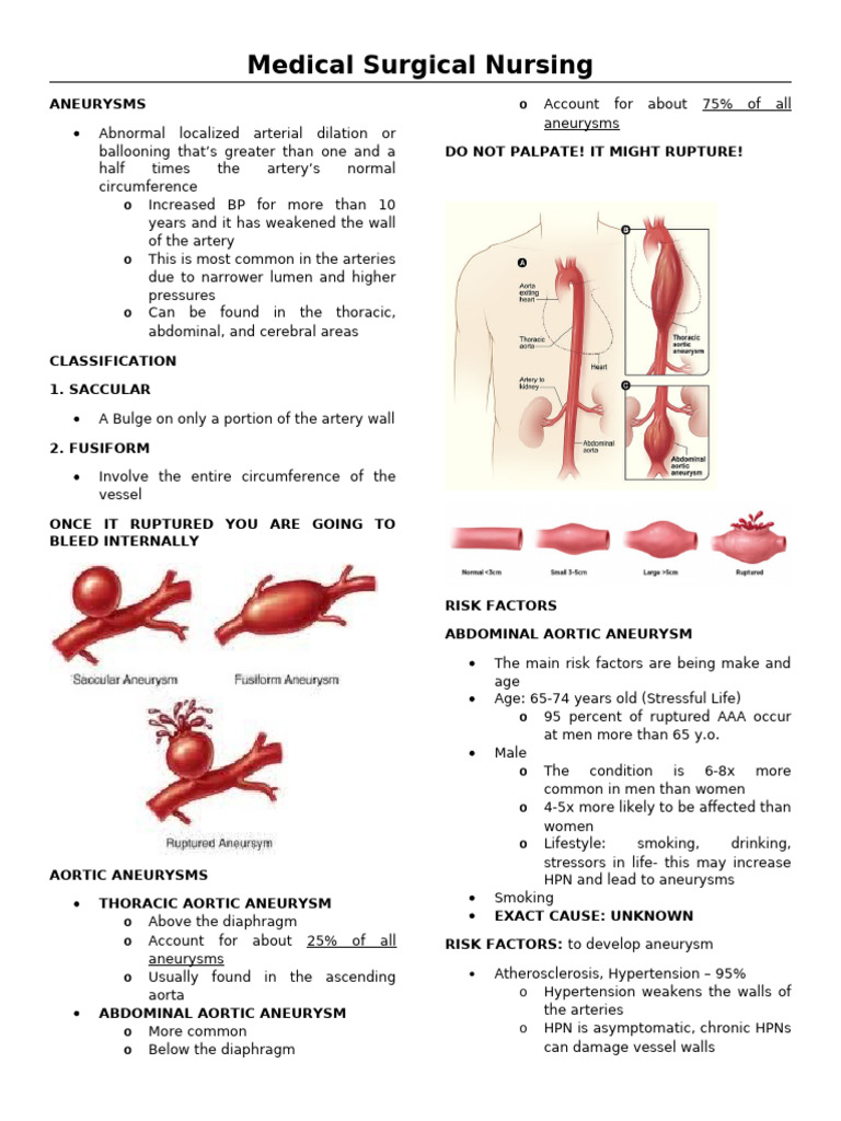 Medical Surgical Nursing - Lecture 2nd Sem | PDF | Pancreas | Aorta