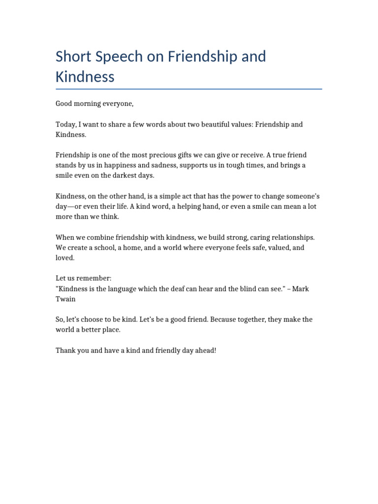 Friendship and Kindness Unite | PDF