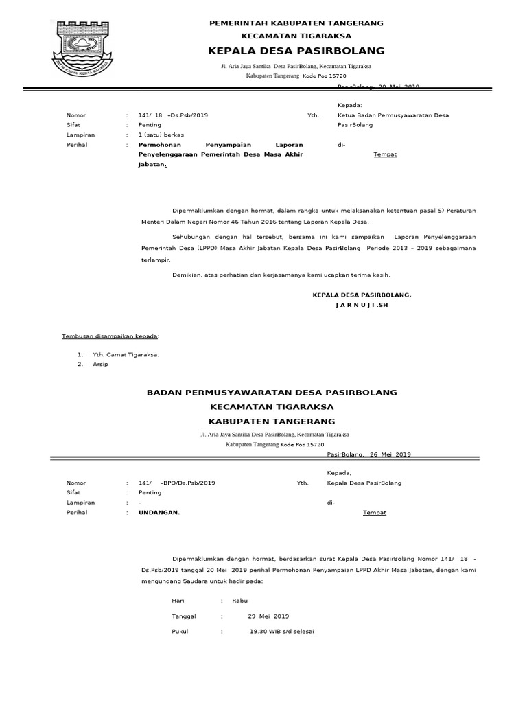 Surat Dan Dok LPPD - Masa Akhir Jabatan - Desa. Pasirbolang | PDF