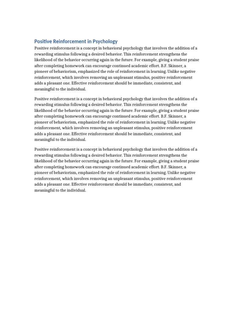 Document 1 Positive Reinforcement in Psychology | PDF