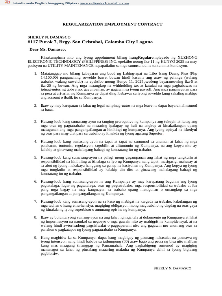 Regularization Contract | PDF