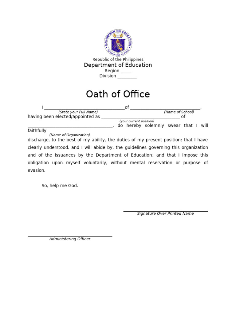 Oath of Office Template for Educators | PDF