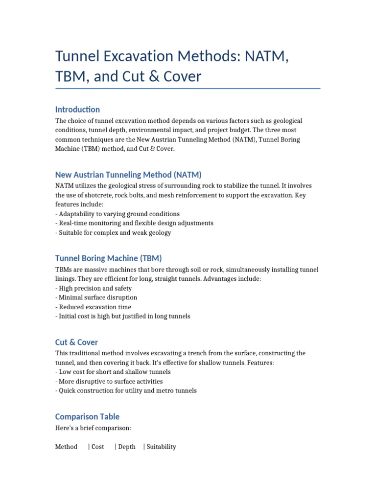 Tunnel Excavation Methods | PDF