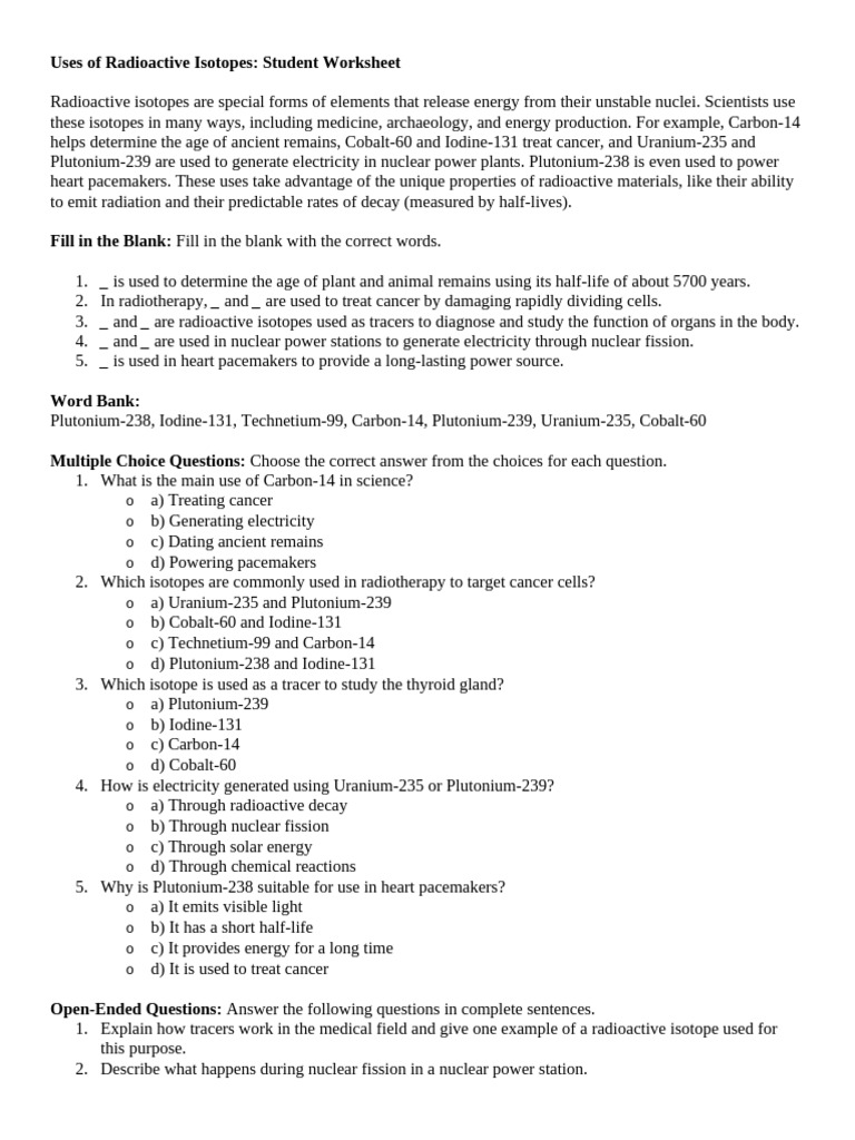 Applications of Radioactive Isotopes | PDF | Radioactive Decay ...
