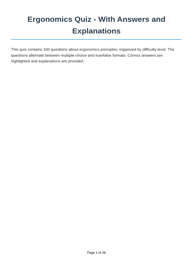 Ergonomics Quiz With Answers | PDF