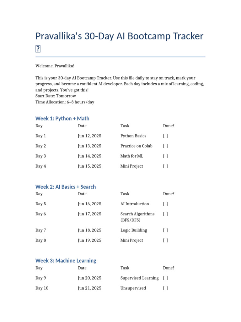 Pravallika AI Bootcamp Tracker | PDF