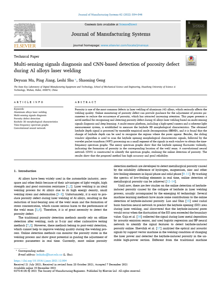 Multi-Sensing Signals Diagnosis and CNN-based Detection of Porosity ...