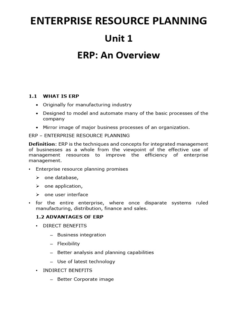 Erp Unit1 | PDF | Enterprise Resource Planning | Inventory