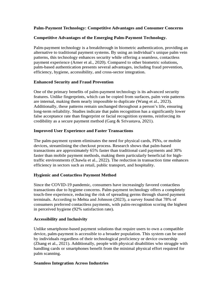 Palm-Payment Technology: Competitive Advantages and Consumer Concerns ...