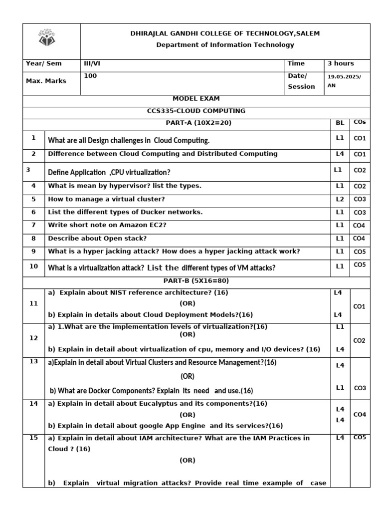 Cloud Computing Model QP | PDF | Virtualization | Cloud Computing