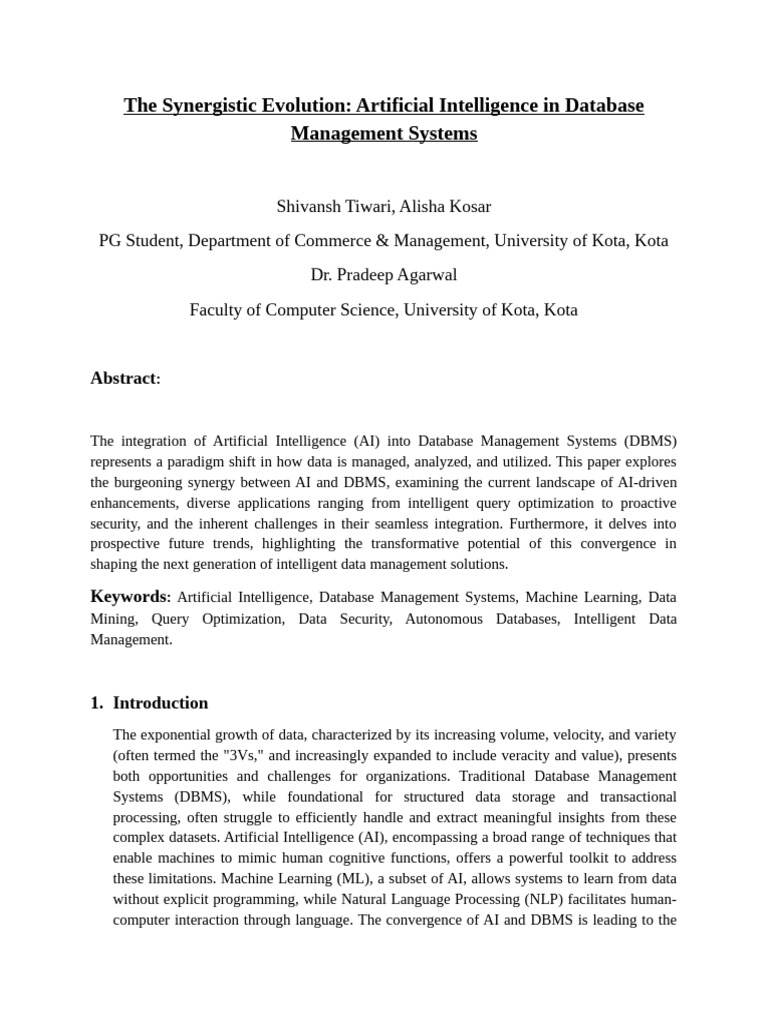 The Synergistic Evolution Artificial Intelligence in Database Management Systems | PDF ...