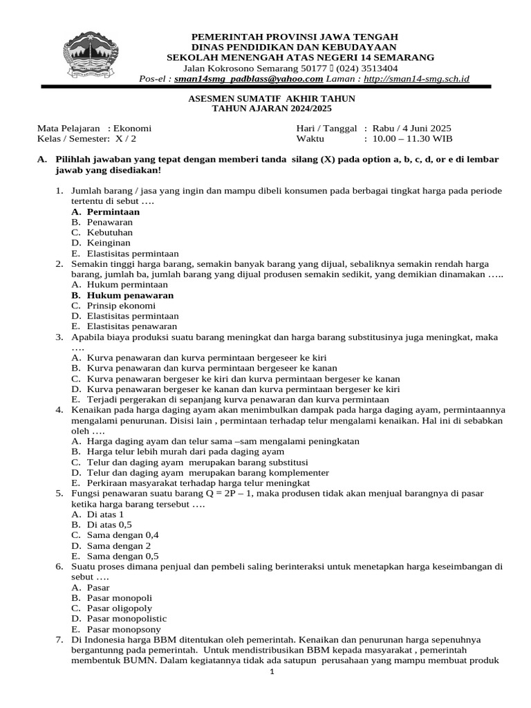 Form Soal ASAT 2024-2025 | PDF