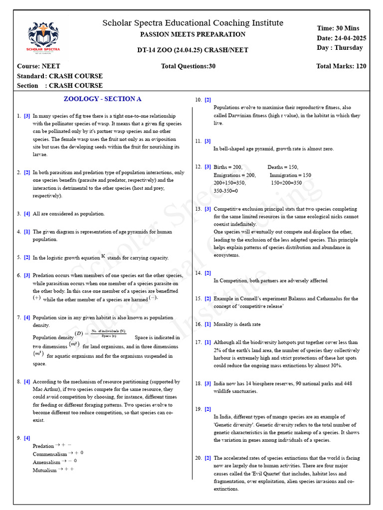 NEET Crash Course: Zoology Exam Prep | PDF | Extinction | Biodiversity