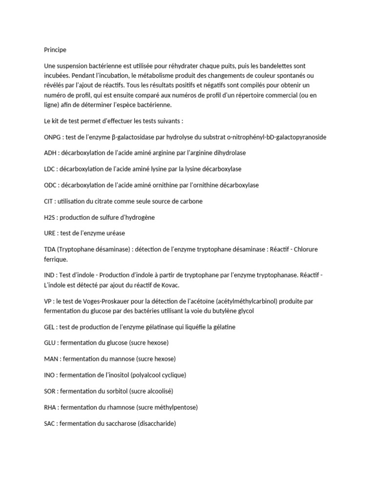 Test API 20E : Procédure et Interprétation | PDF | Fermentation | Glucose