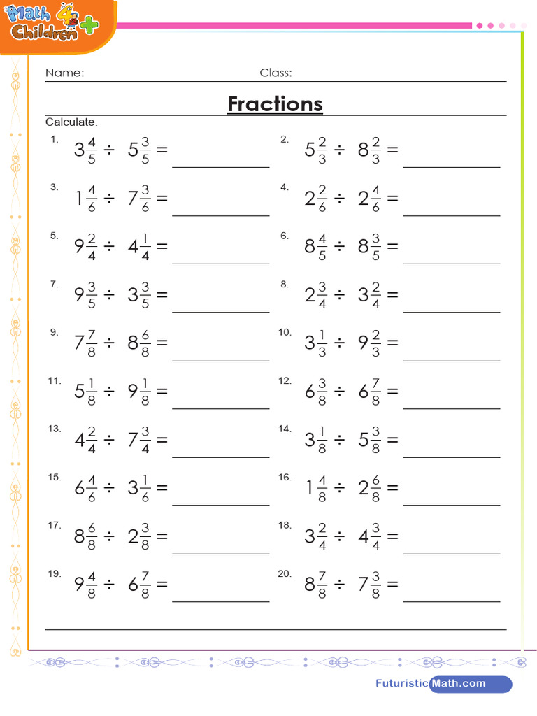 Division of Mixed Fractions Worksheet | PDF