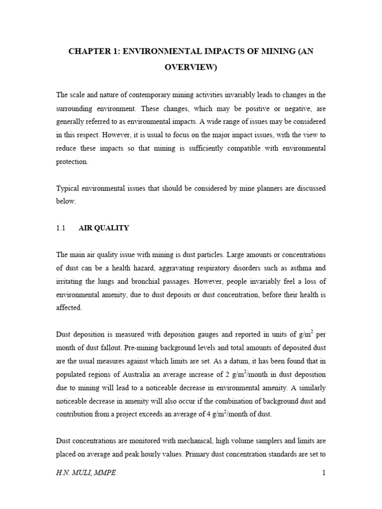 Chapter 1 - Environmental Impacts of Mining (An Overview) | PDF | Noise ...