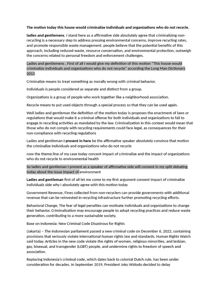 The Motion Today This House Would Criminalize Individuals and ...